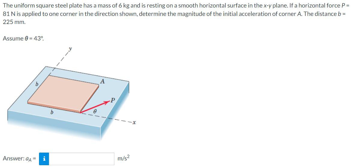 Solved The uniform square steel plate has a mass of 6 kg and | Chegg.com