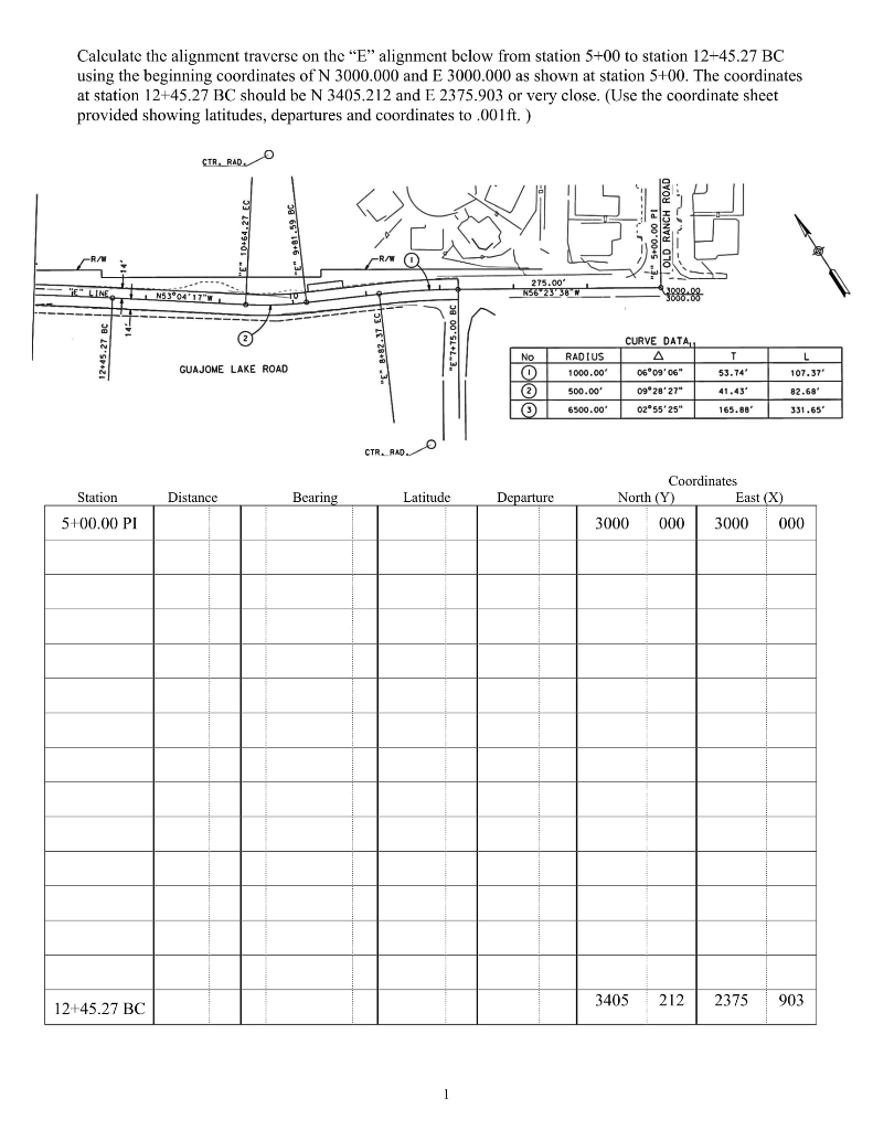 Calculate the alignment traverse on the "E” alignment | Chegg.com