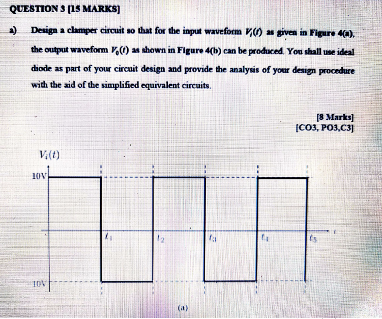 Solved QUESTION 3 [15 MARKS] a) Design a clamper circuit so | Chegg.com