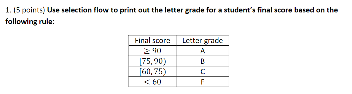Solved 1. (5 points) Use selection flow to print out the | Chegg.com