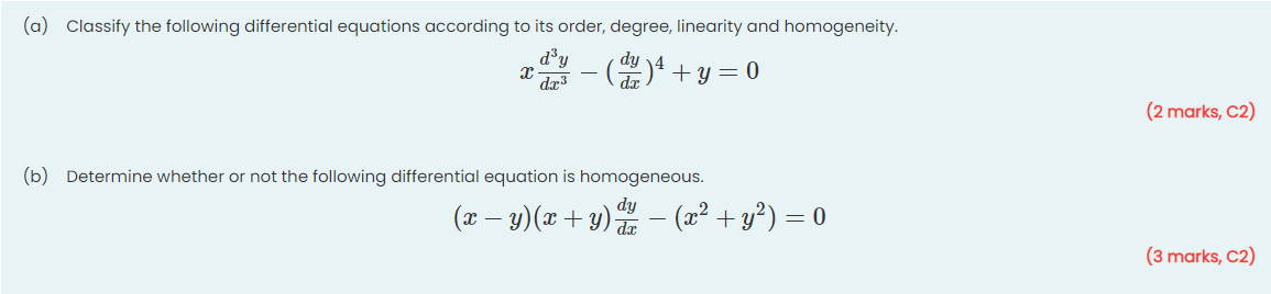 Solved A Classify The Following Differential Equations