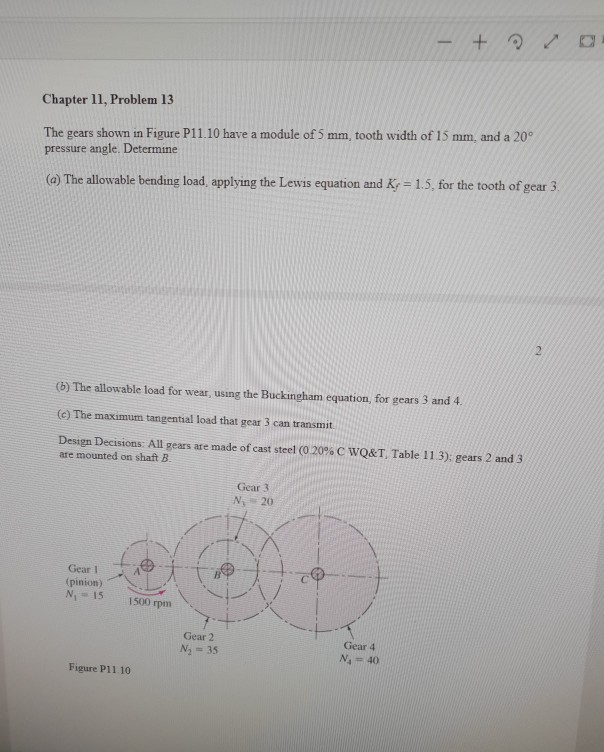 Solved - t rol Chapter 11, Problem 13 The gears shown in | Chegg.com
