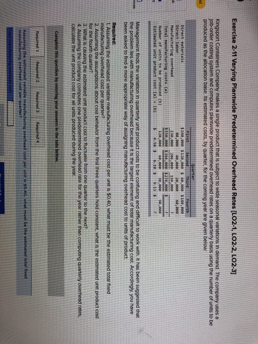Solved Exercise 2-11 Varying Plantwide Predetermined | Chegg.com