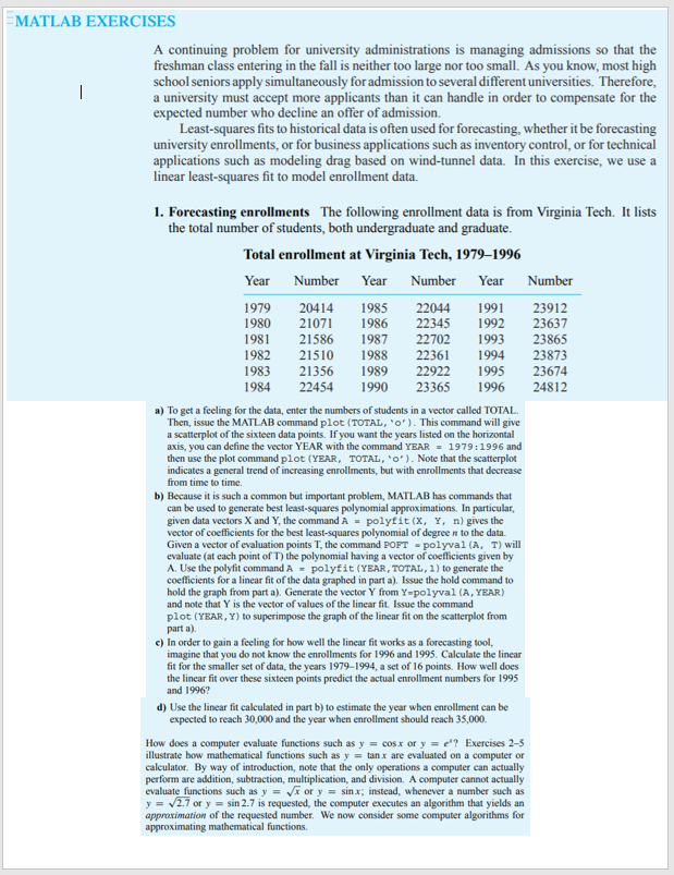 Solved Matlab Exercises A Continuing Problem For University