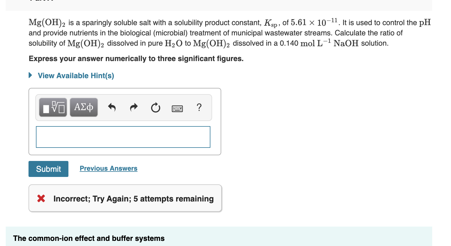 Solved Mg(OH)2 is a sparingly soluble salt with a solubility | Chegg.com