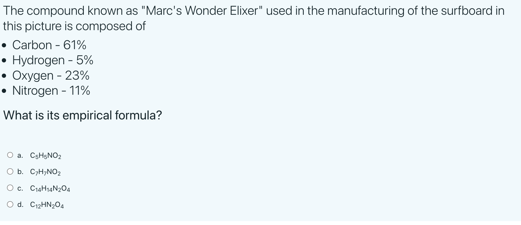 Solved The compound known as "Marc's Wonder Elixer" used in | Chegg.com