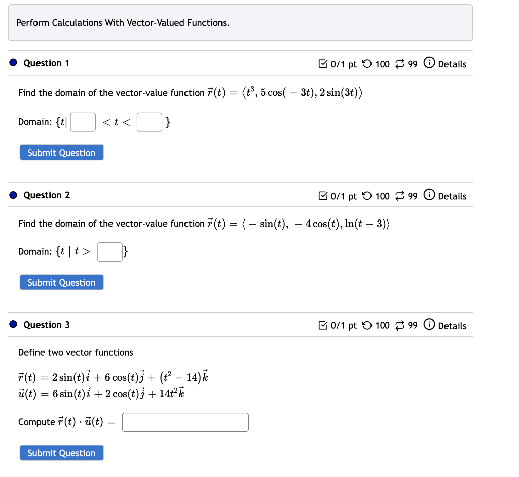 Solved Perform Calculations With Vector-Valued Functions. | Chegg.com
