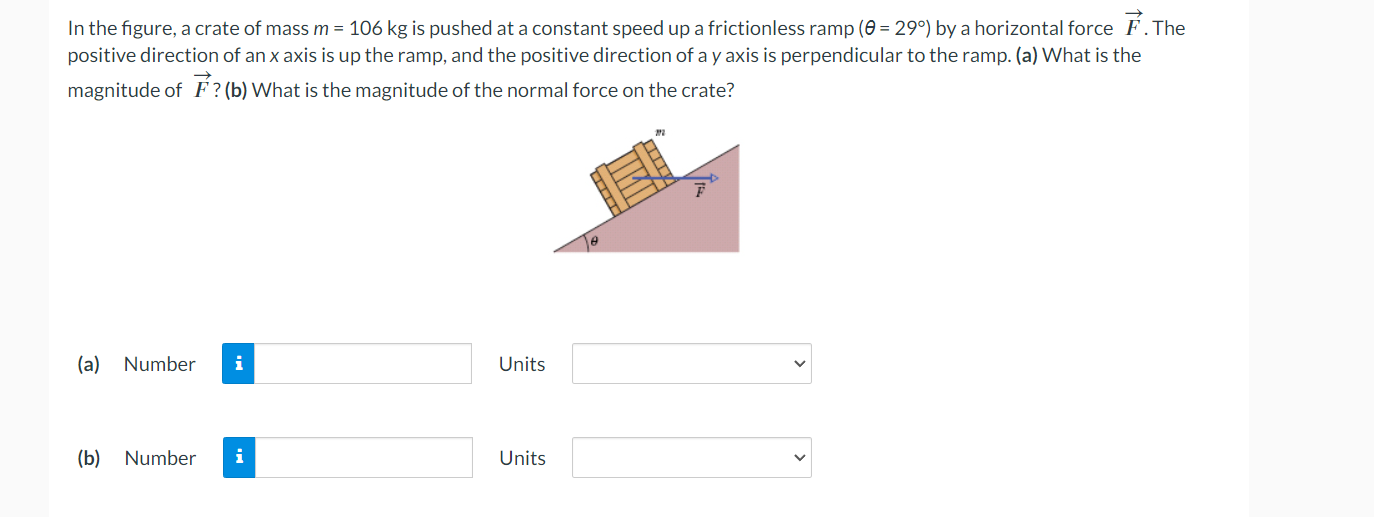 Solved In the figure, a crate of mass m=106 kg is pushed at | Chegg.com