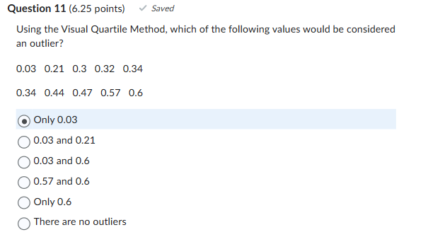 Solved Using the Visual Quartile Method, which of the | Chegg.com