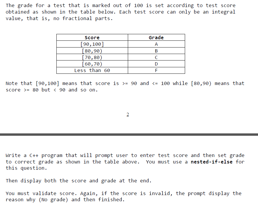 Solved The grade for a test that is marked out of 100 is set | Chegg.com