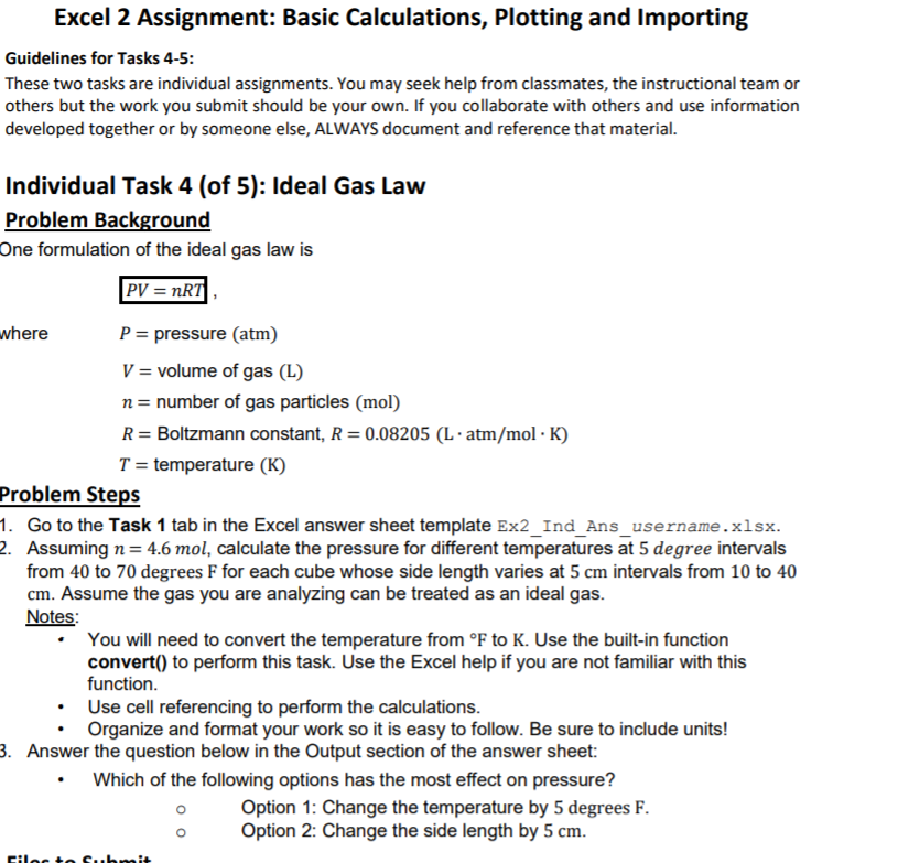 Solved Excel 2 Assignment: Basic Calculations, Plotting and | Chegg.com