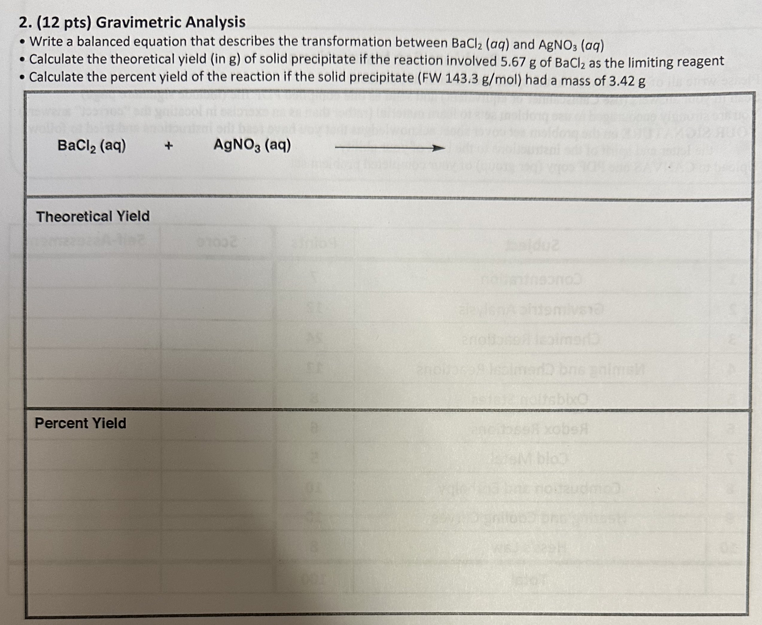 Solved 2. (12 pts) Gravimetric Analysis - Write a balanced | Chegg.com