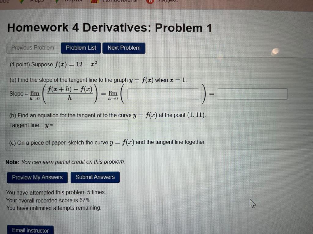 Solved Пдекс Homework 4 Derivatives: Problem 1 Previous | Chegg.com