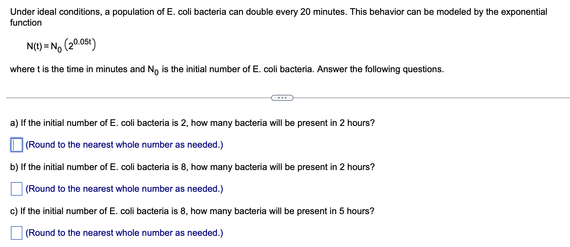 Solved Under ideal conditions, a population of E. coli | Chegg.com