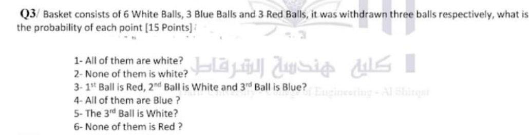 Solved Q3Basket consists of 6 White Balls, 3 Blue Balls and | Chegg.com