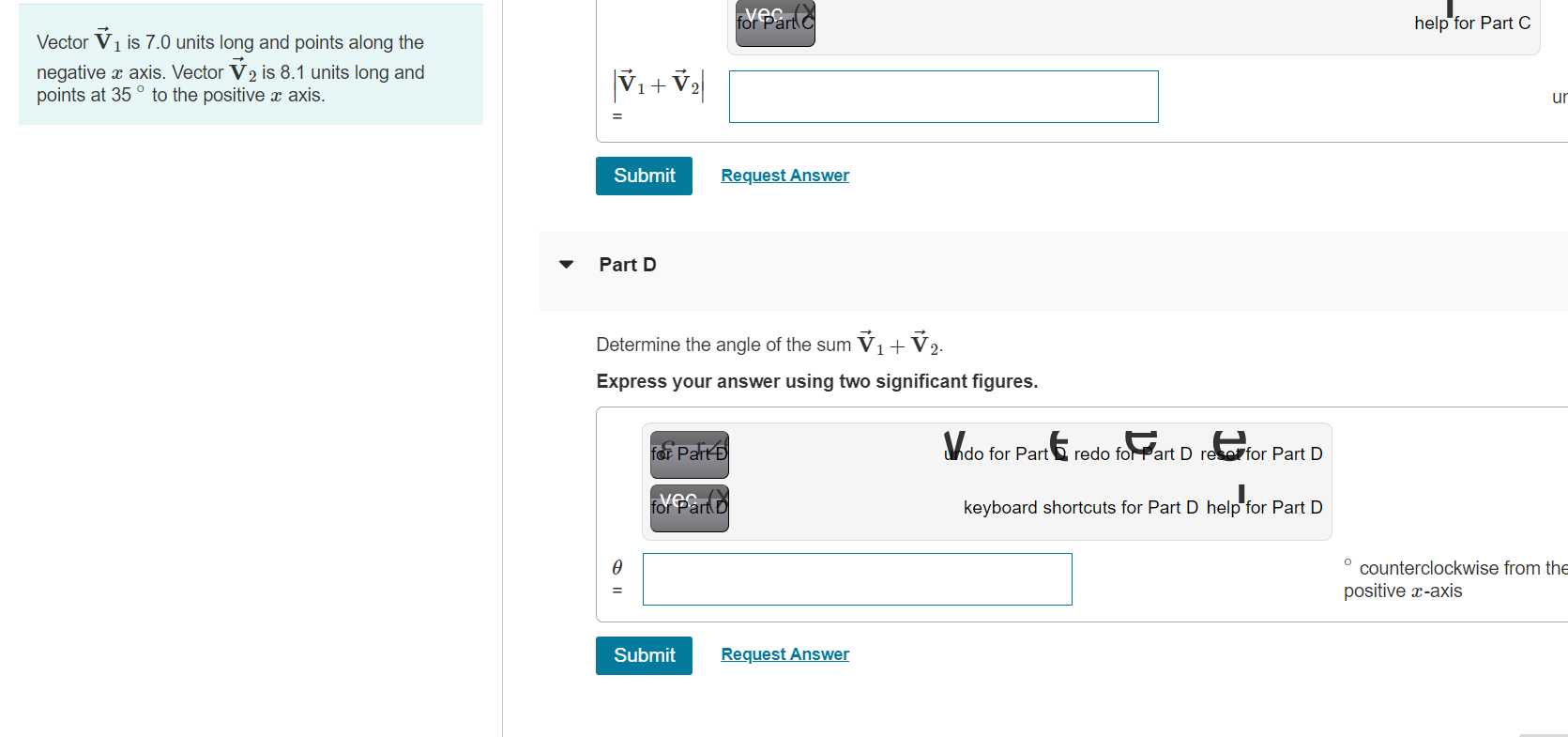 Solved Vector V1 is 7.0 units long and points along the | Chegg.com