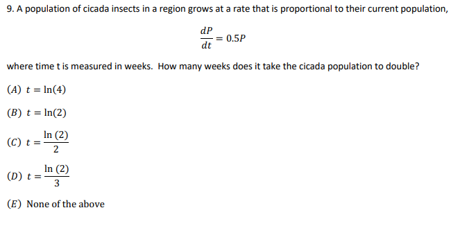 Solved 9. A population of cicada insects in a region grows | Chegg.com