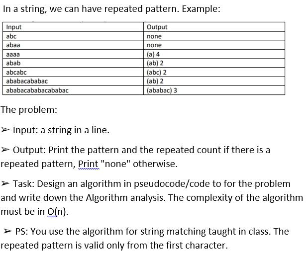 In a string, we can have repeated pattern. Example: | Chegg.com