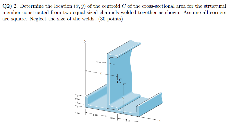 Solved Q2) 2. Determine the location (xˉ,yˉ) of the centroid | Chegg.com