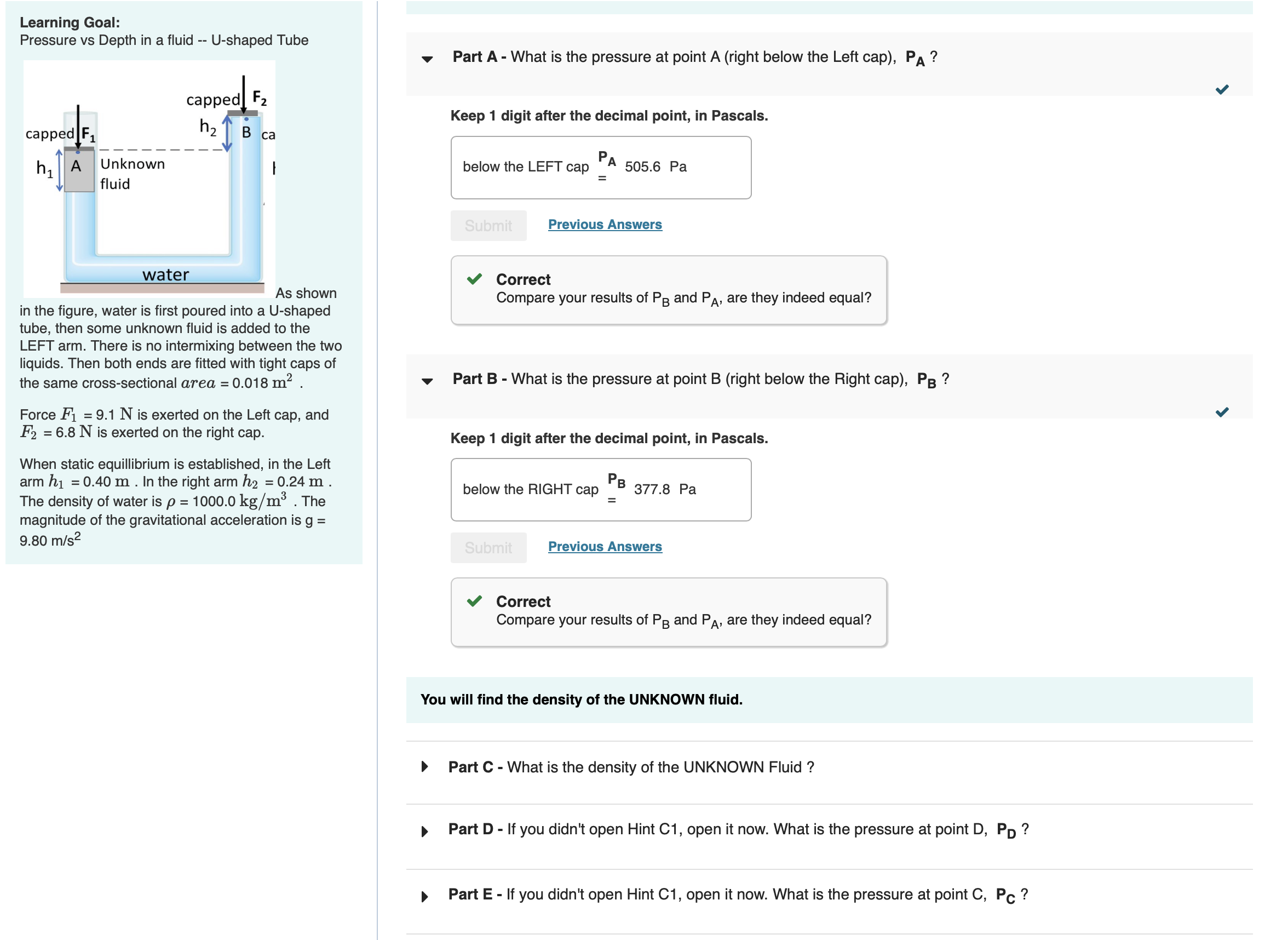 Solved Learning Goal: Pressure vs Depth in a fluid -- | Chegg.com