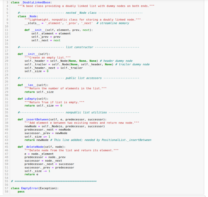 Solved M 4 5 6 7 8 9 10 11 12 13 3 class _DoublyLinkedBase: | Chegg.com