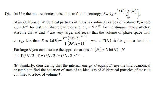 Solved (a) Use the microcanonical ensemble to find the | Chegg.com