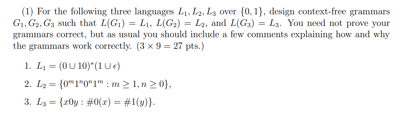 Solved (1) For the following three languages L1, L2, L3 over | Chegg.com
