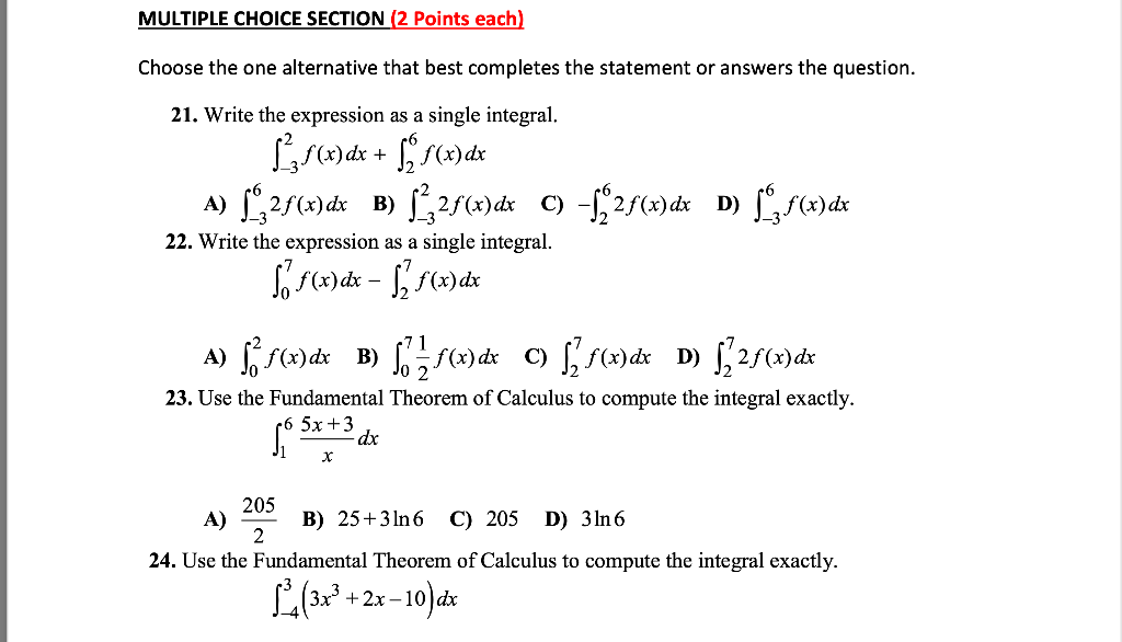 Solved MULTIPLE CHOICE SECTION (2 Points each) Choose the | Chegg.com