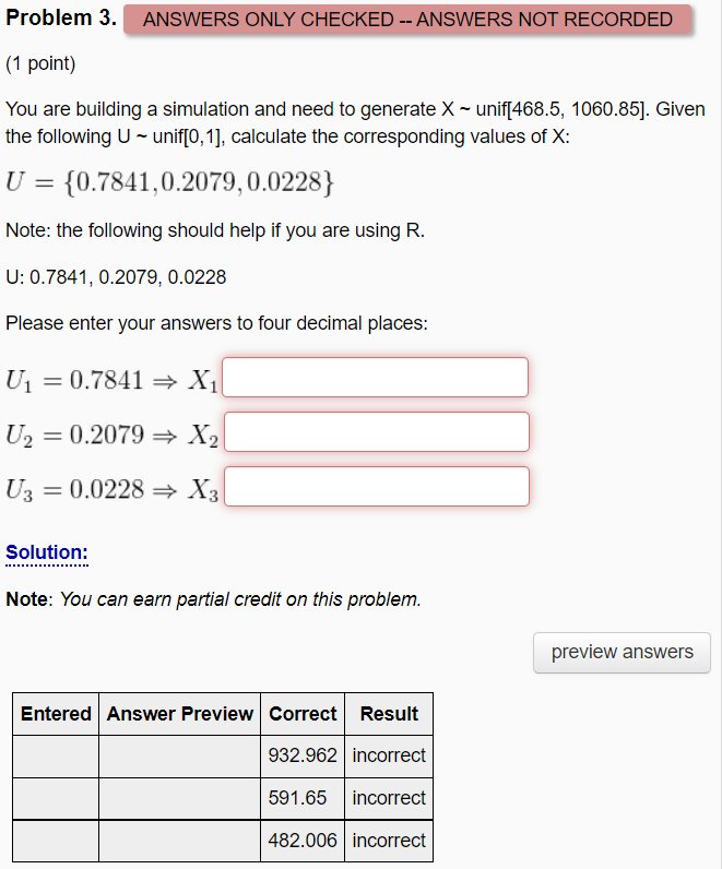 Solved Problem 3. ANSWERS ONLY CHECKED -- ANSWERS NOT | Chegg.com