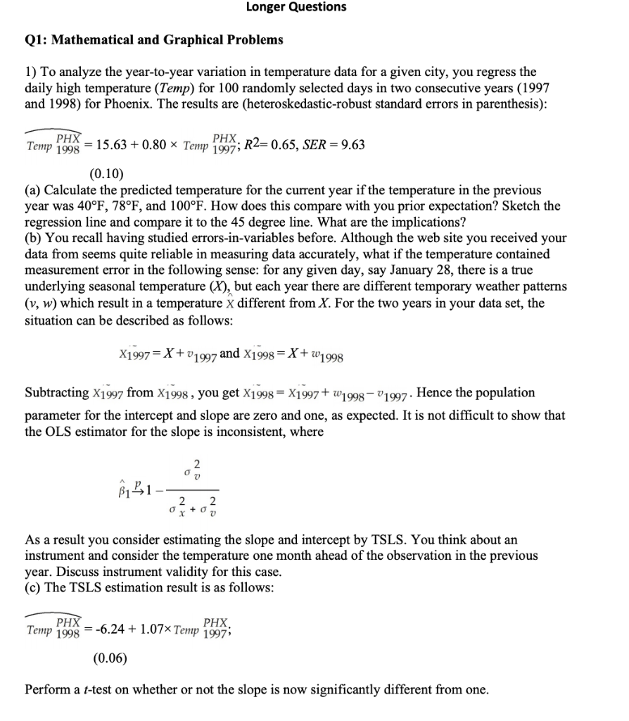 Longer Questions Q1: Mathematical and Graphical | Chegg.com