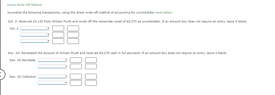 Solved Direct Write-Off Method Journalize the following | Chegg.com