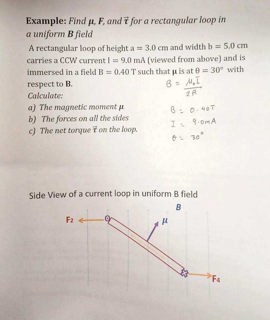 Solved Example: Find μ,F, and τ for a rectangular loop in a | Chegg.com
