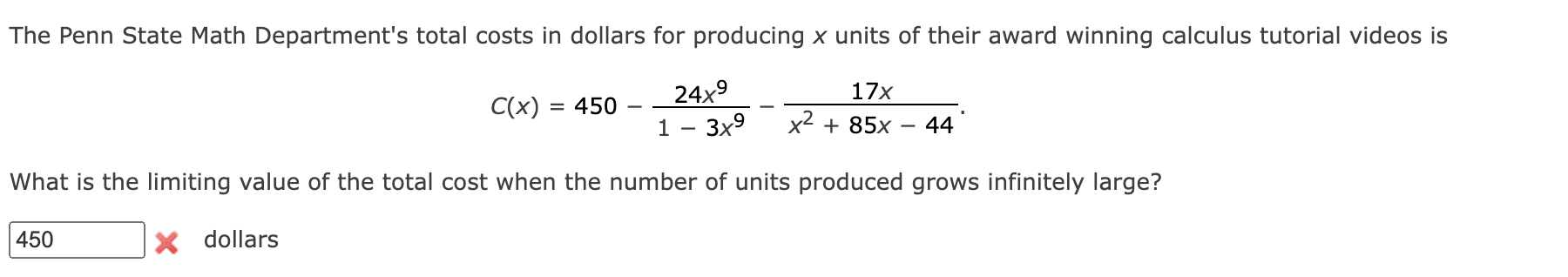 Solved The Penn State Math Department's total costs in | Chegg.com