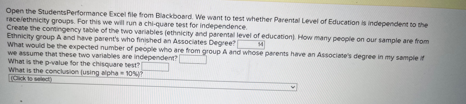 Solved Open the StudentsPerformance Excel file from | Chegg.com