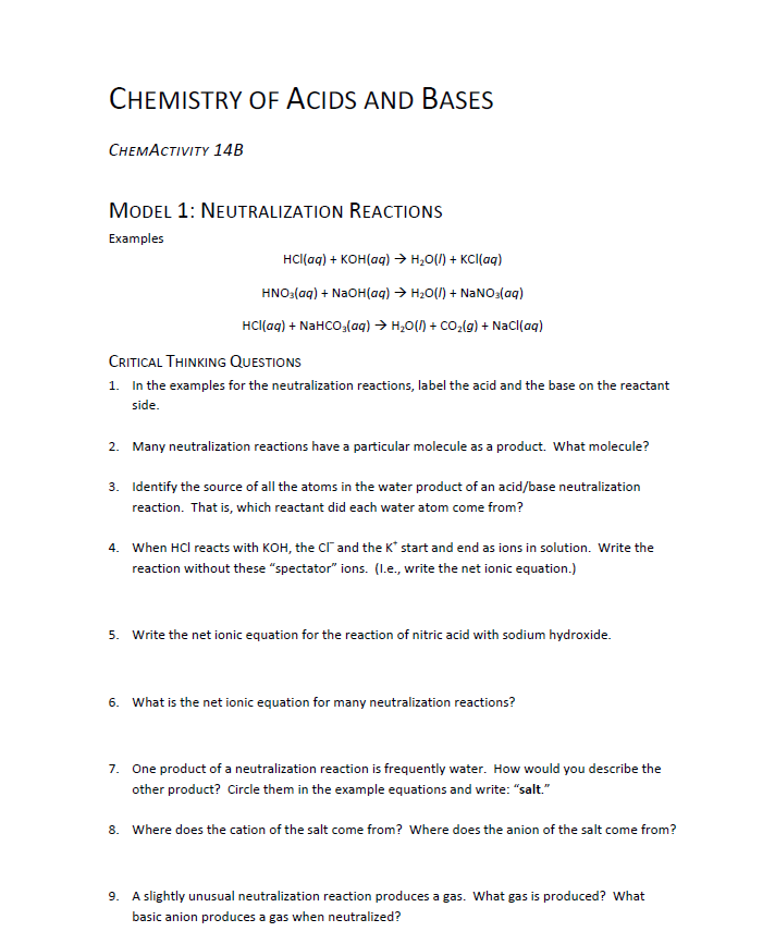 Solved CHEMISTRY OF ACIDS AND BASES CHEMACTIVITY 14B Model | Chegg.com