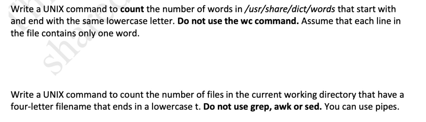 Solved Write a UNIX command to count the number of words in | Chegg.com