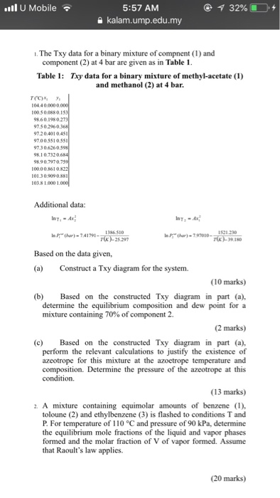 Solved Il U Mobile 5:57 AM a kalam.ump.edu.my 1. The Txy | Chegg.com