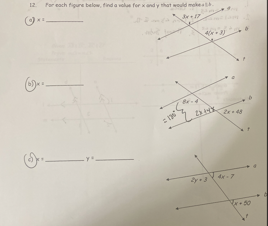 Solved For each figure below, find a value for x and y that | Chegg.com