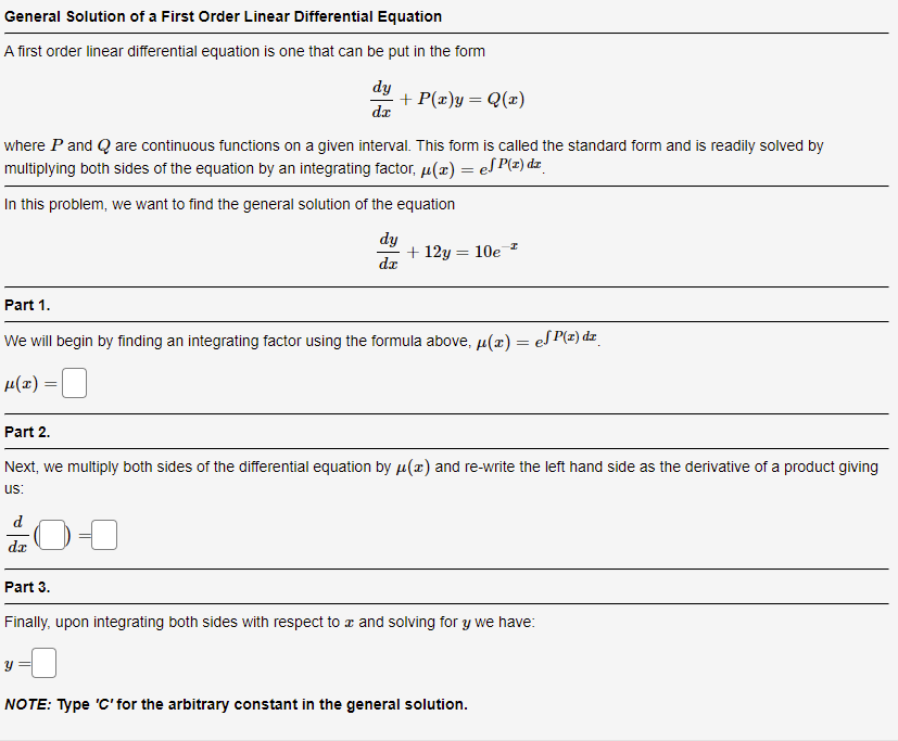 Solved General Solution of a First Order Linear Differential | Chegg.com