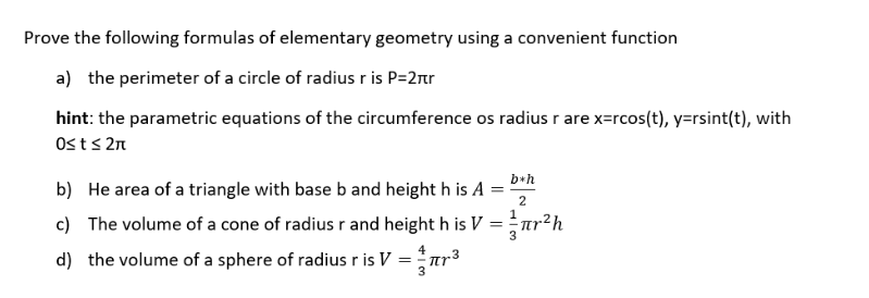 Solved Prove the following formulas of elementary geometry | Chegg.com