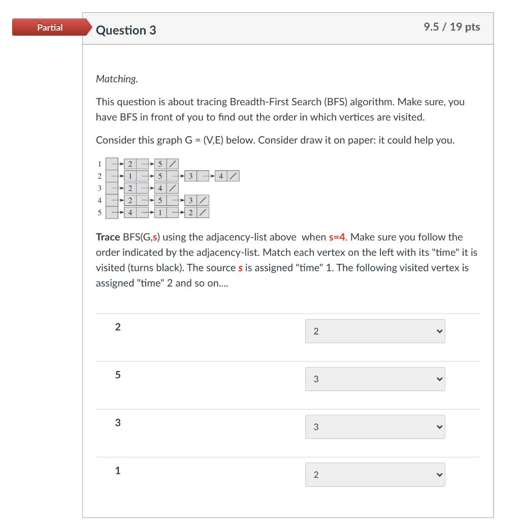 Solved Partial Question 3 9.5 / 19 pts Matching. This | Chegg.com