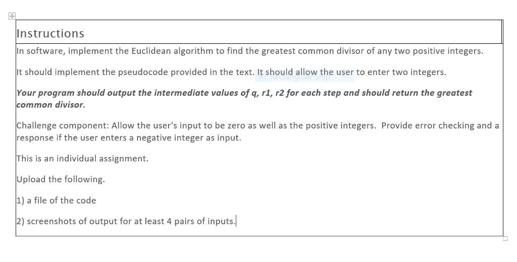 Solved Instructions In software, implement the Euclidean | Chegg.com