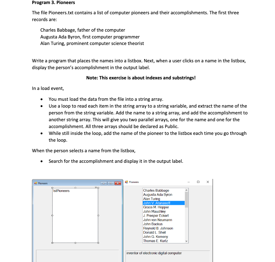Solved Program 3. Pioneers The file Pioneers.txt contains a | Chegg.com