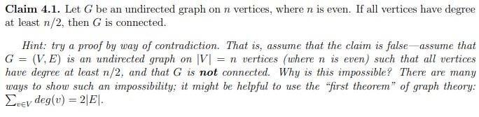 Solved Claim 4.1. Let G be an undirected graph on n | Chegg.com