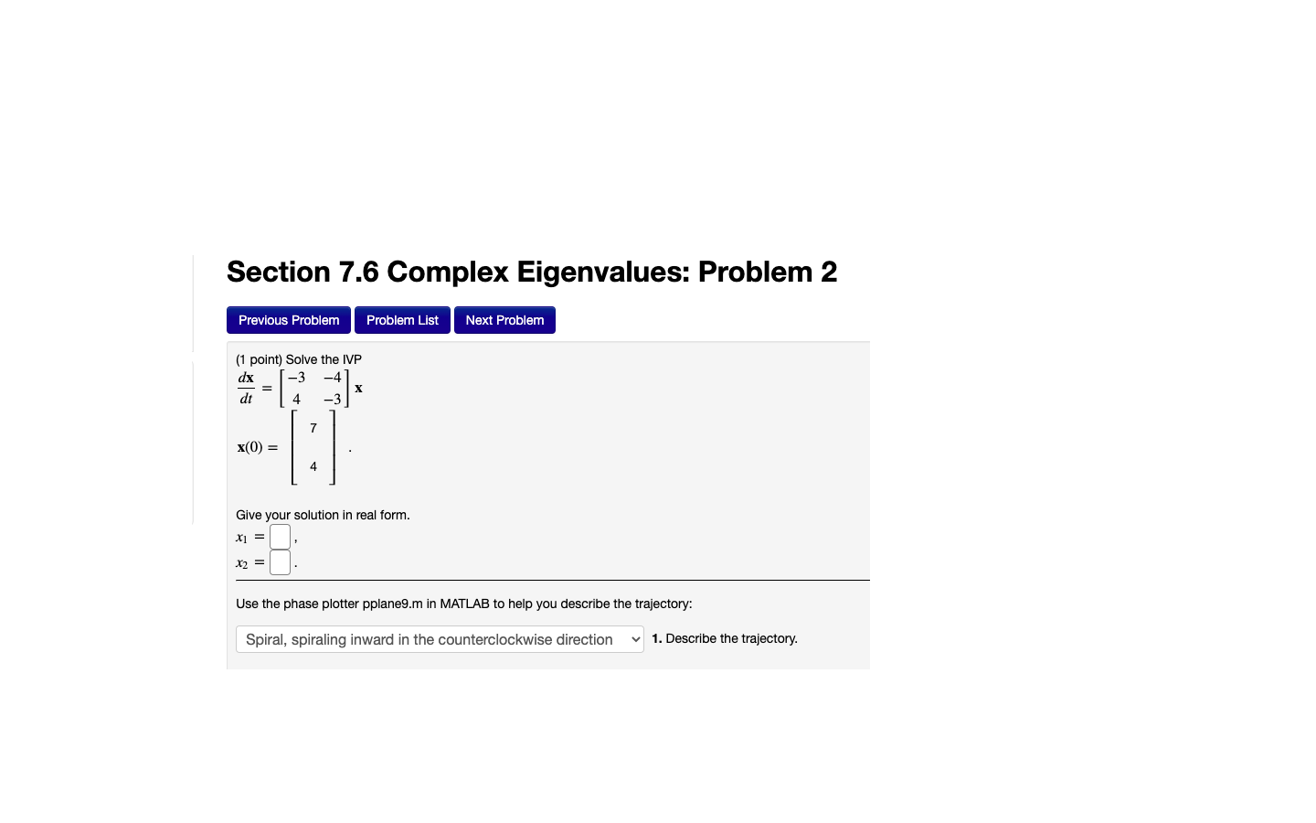 Solved Section 7 6 Complex Eigenvalues Problem 2 Previous