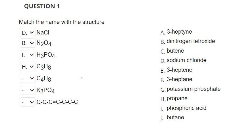 Solved Match the name with the structure | Chegg.com
