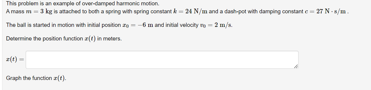 Solved This problem is an example of over-damped harmonic | Chegg.com