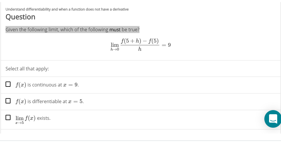 Solved Understand differentiability and when a function does | Chegg.com