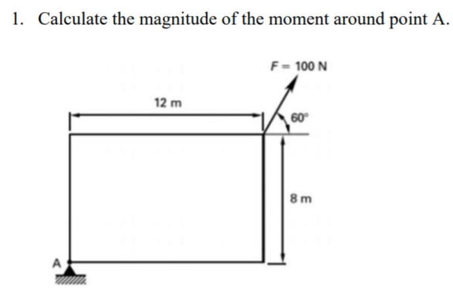 Solved 1. Calculate the magnitude of the moment around point | Chegg.com