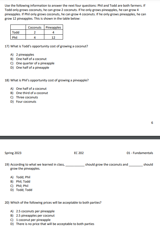 Solved Use the following information to answer the next four | Chegg.com